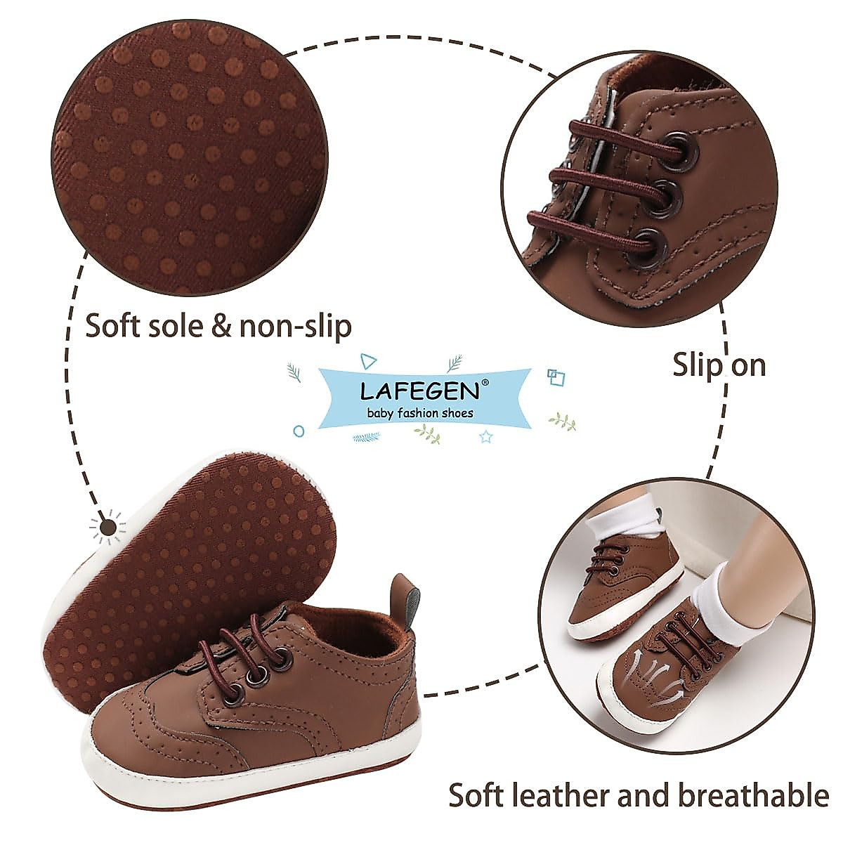 LAFEGEN Baby Boys Girls Classic PU Leather Loafers Soft Sole Oxford Dress Shoes First Walking Flat Moccasins Casual Sneaker(6-12 Months Infant 07 Brown)