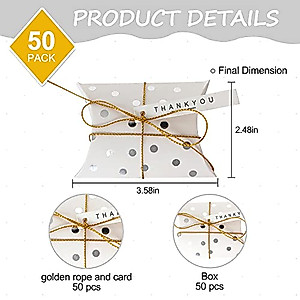 BEISHIDA 50pcs Pillow Gift Boxes Party Favor Boxes Small Mini Gift Boxes for Party Favor, Candy, Thanksgiving Favor, Christmas Pillow Box, Wedding, Halloween Party (Silver Dot， 3.6" x 2.5")