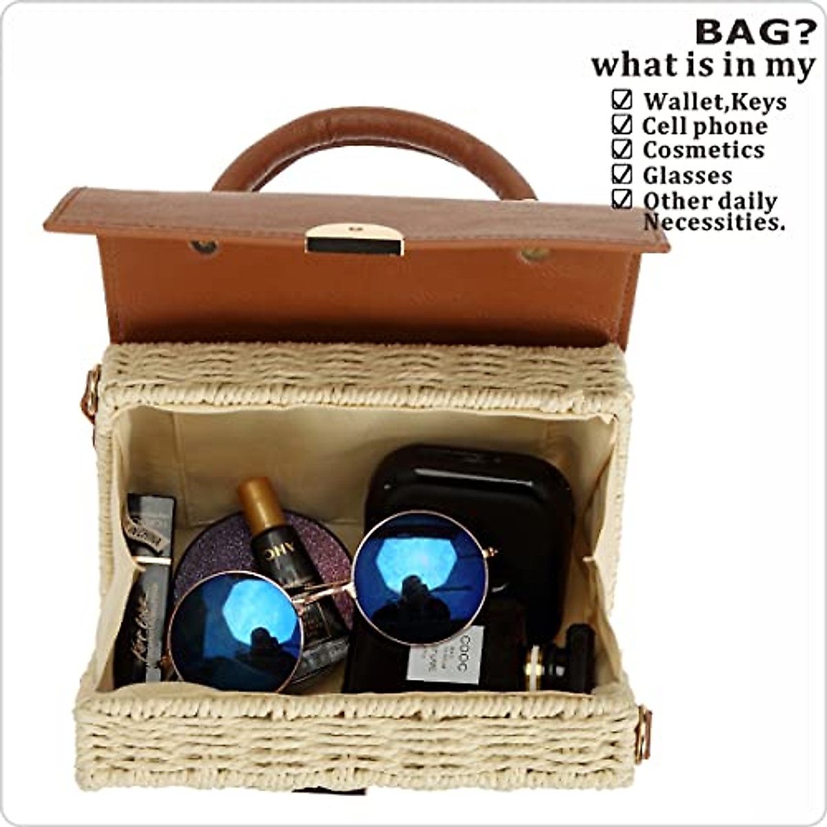 So'each Women's Handbag Wicker Straw Crossbody Rattan Bag Boho Crossbody Bag Beige