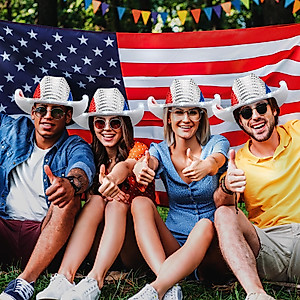 Wesiti 6 Pieces Light Up Red White and Blue Patriotic Cowboy Hats, LED American Sequin Cowgirl Hat, 4th Of July Sparkly Usa Flag Cowboy Hats for Women and Men Western Independence Day Party Supplies