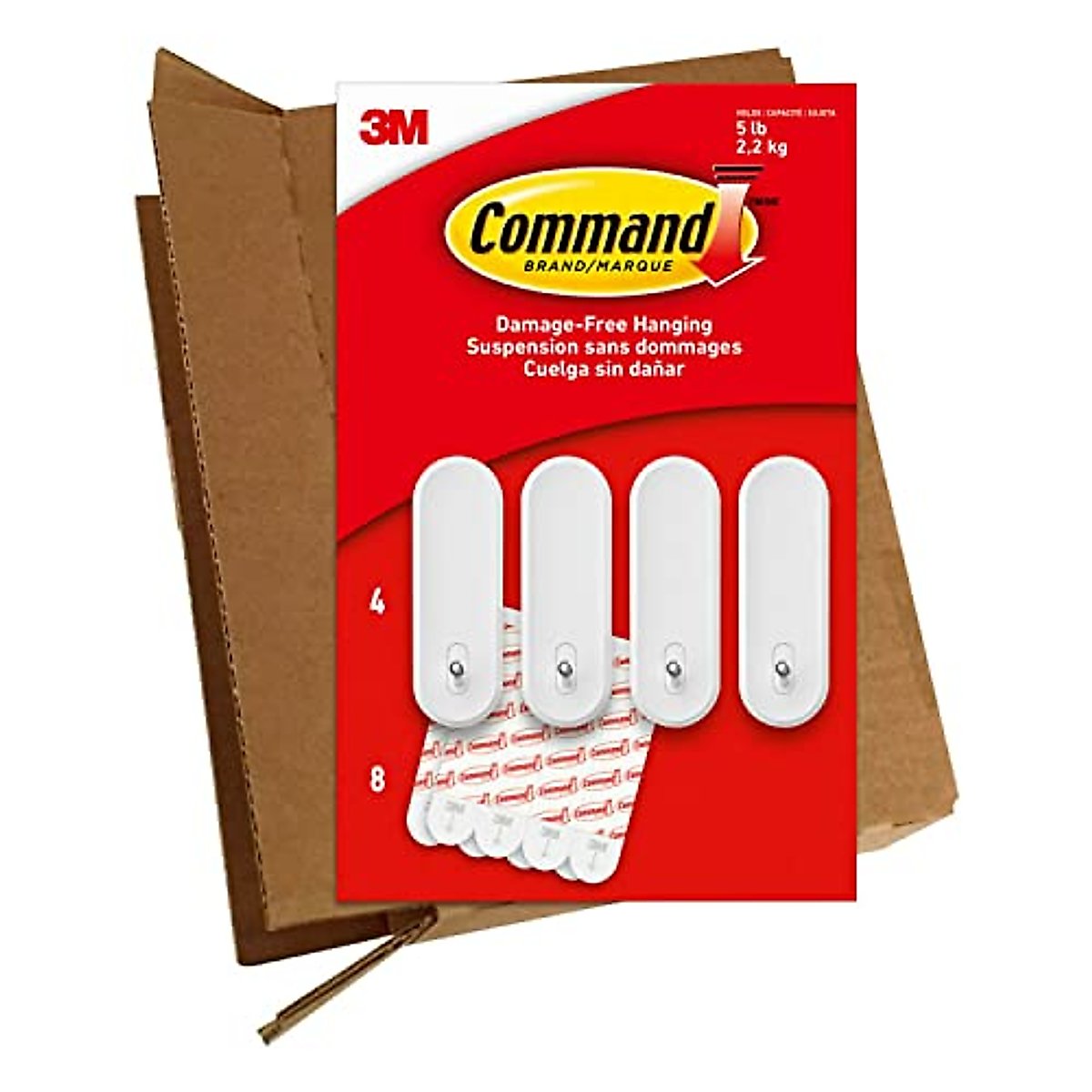 Command Large Wire Hooks, 4-Hooks, 8-Strips, Holds up to 5 lbs - Easy to Open Packaging