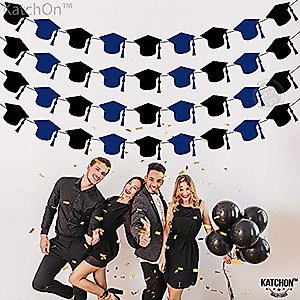 Felt, Blue and Black Cap Graduation Garland - 4 Strings, No DIY | Graduation Banner, Blue and Black Graduation Decorations 2023 | Black Graduation Party Decorations 2023 | Graduation Cap Decorations