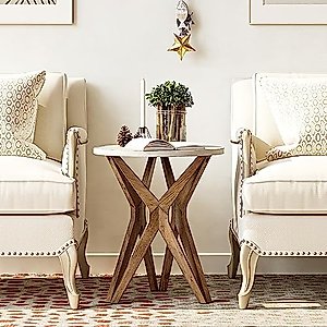 COZAYH Pedestal Farmhouse End Table, Distressed White Top with Tripod Base for Modern Farmhouse, Boho Decor, Round, 20D x 20W x 23.25H in