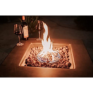 XBrand MgO & Metal 40,000 BTU Outdoor Propane Gas Smokeless Square Fire Pit Table with Volcanic Rocks & Rain Cover, 30 inch Wide, Gray
