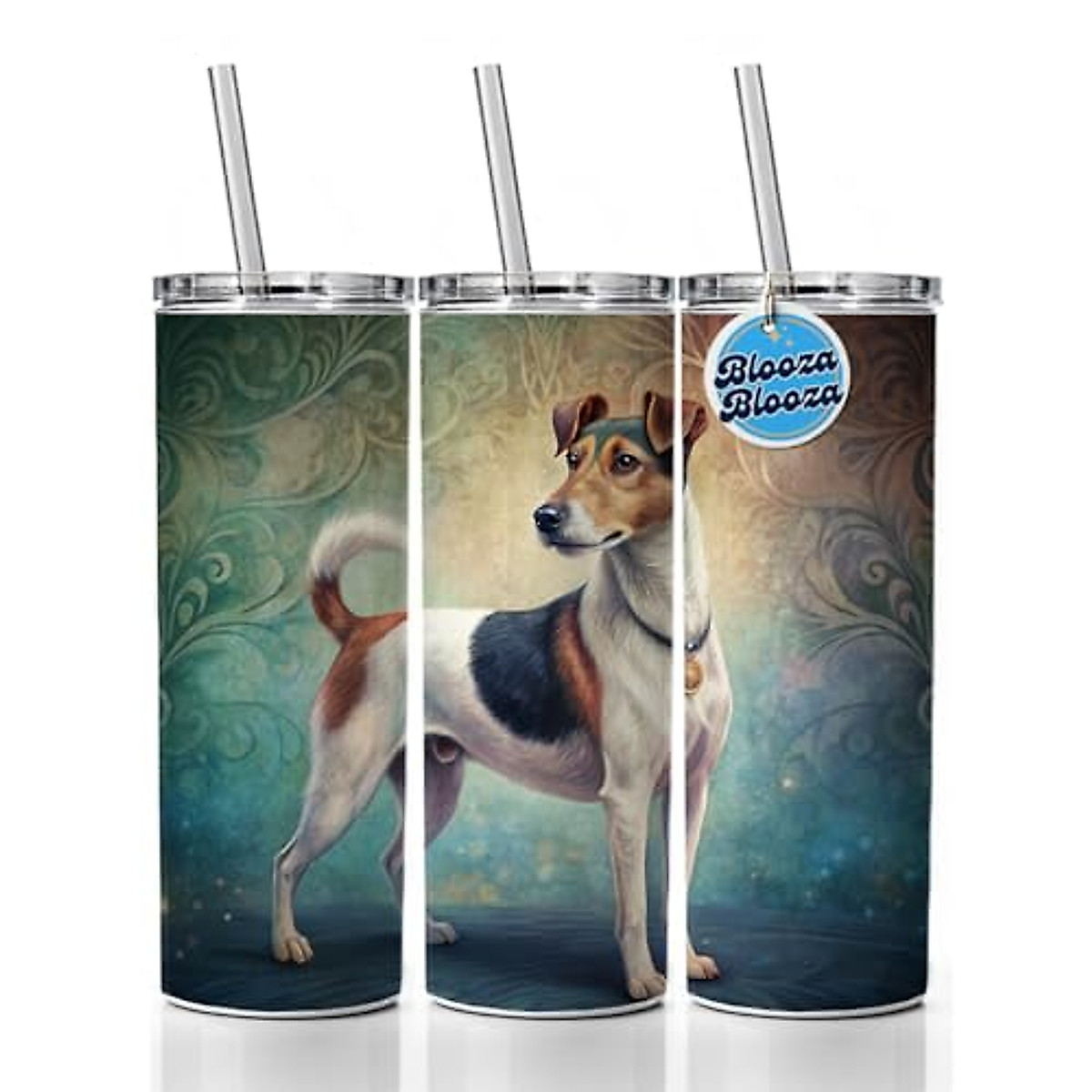 Smooth Fox Terrier Dog Art Nouveau Skinny Tumbler 20oz with Straw Insulated Water Bottle Gift