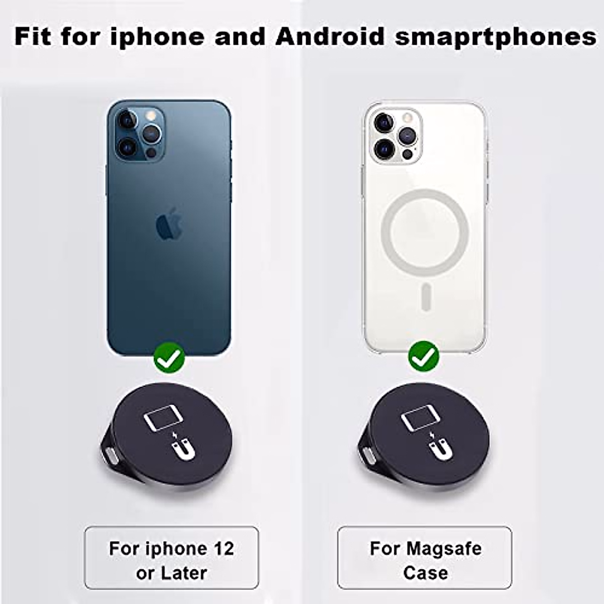 QKOO Dual Magnetic Movable Phone Holder Compatible with MagSafe for iPhone 12/13/14 Series, MagSafe Case, MagSafe Ring for More Phone