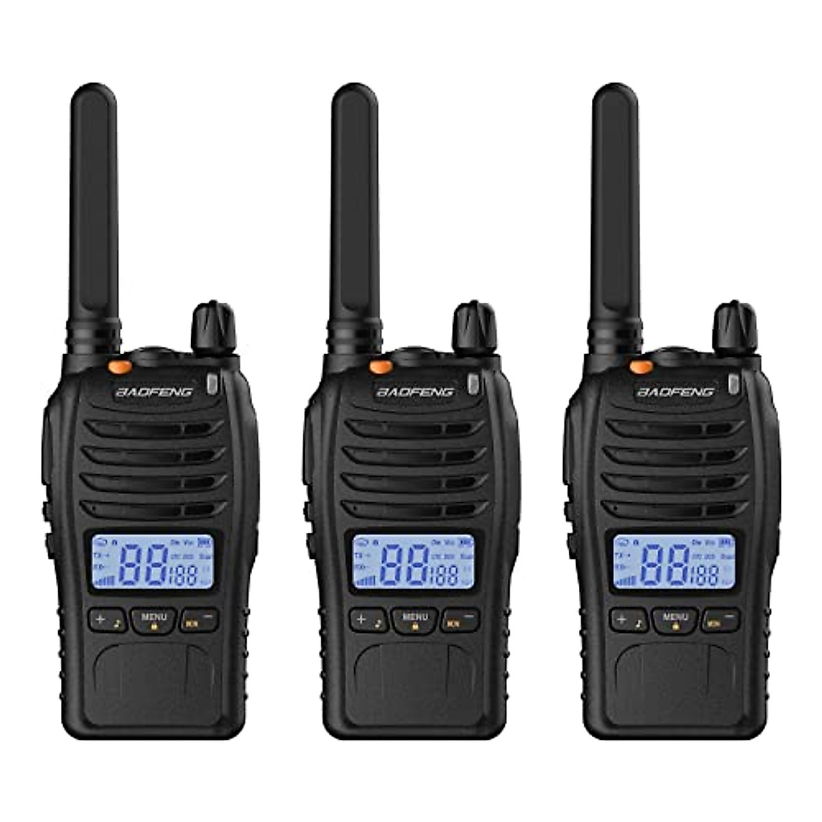 BAOFENG Walkie Talkies for Adults, Long Range Rechargeable Walky Talky BF-88ST Pro NOAA VOX Dual Watch, with Desktop Charger and Earpieces (3 Pack)