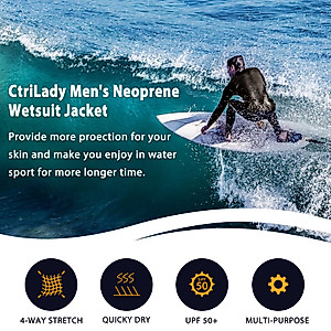 CtriLady Men's Best Neoprene Wetsuit Jacket Front Zipper Long Sleeves Workout Tank Top for Swimming Snorkeling Surfing (Black, 3XL)