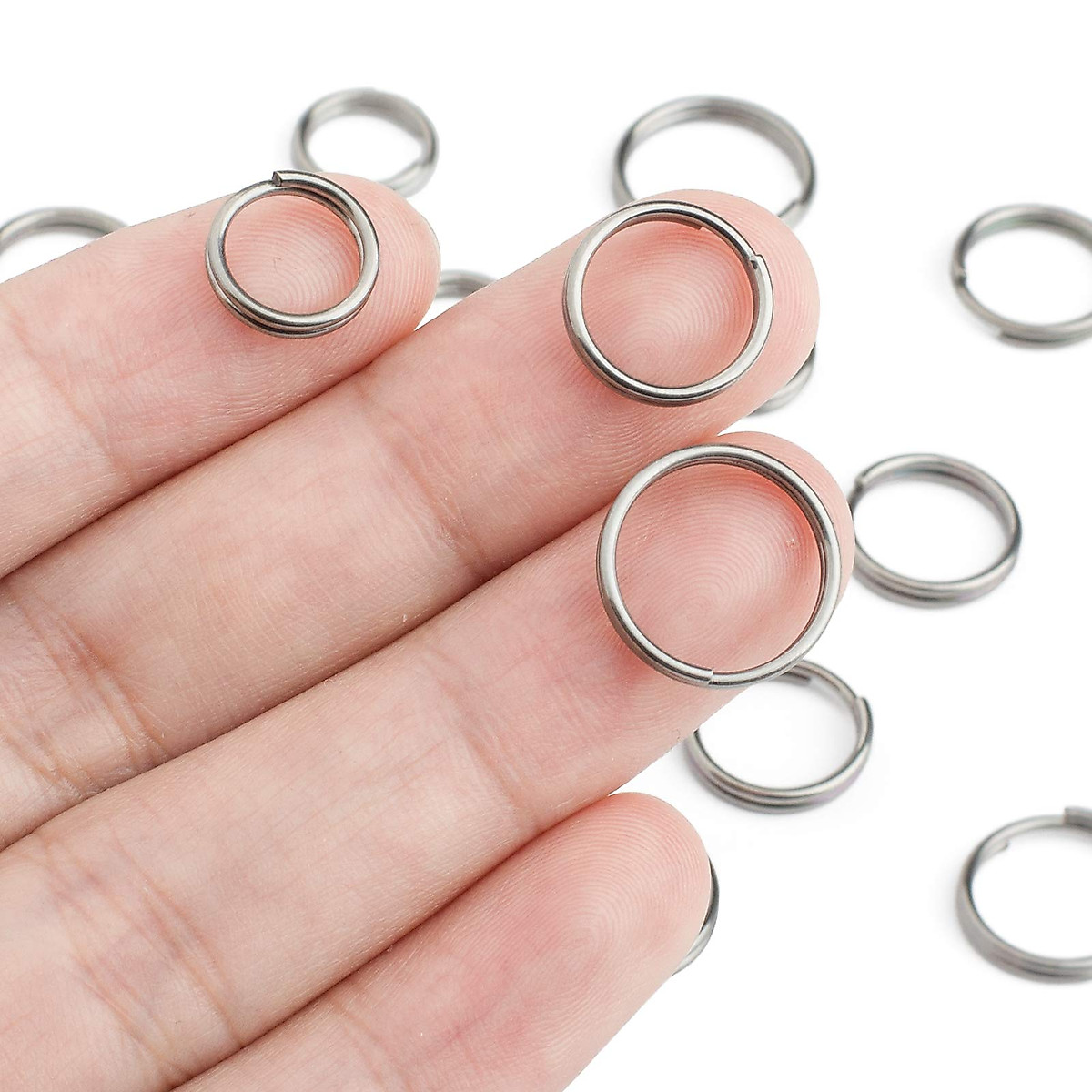 FEGVE Titanium Key Rings Split Rings, Small Keyrings, Jump Rings for Necklaces, Keys, Jewelry Attachment - 15pcs Mix 10/12/14mm (Silver)