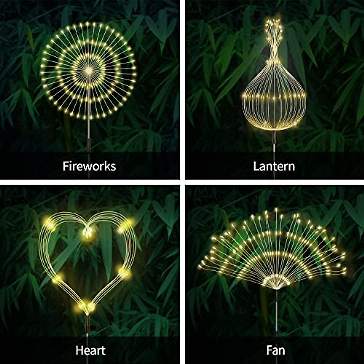 Solar Lights Outdoor, Warm White Garden Lights, 4 Pack Firework Lights with 120 LED Starburst String Lights 8 Modes Fairy Lights with Remote, Wedding Christmas, Lawn Backyard Party Patio Decoration