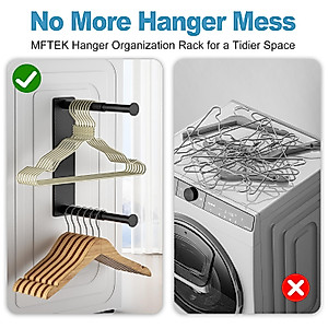MFTEK Hanger Organizer Stacker, Magnetic Hanger Holder, Extendable Hanger Storage Rack for Washing Machine Closet Laundry Room Organization, Hanger Stand Rack for Adult Kids Velvet Hangers (Black)