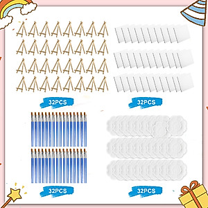 32 Pack Mini Canvases for Painting, Small Stretched Painting Canvas with Mini Easel 4x4 Inch, Art Canvases Painting Kit with 64 Brushes & 32 Paint Tray for Kids Acrylic Pouring Oil Water Color Supply