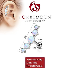 Forbidden Body Jewelry 16g Synthetic Opal Stone Curved Surgical Steel Cartilage/Helix Earring (5-Stone Wh)