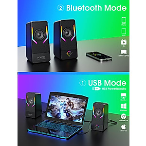 NOOTRY Computer Speakers, Gaming Desktop Speakers with 7Color Backlit, 10W USB Powered Volume Control Speakers, 2.0CH Stereo Laptop Speaker, Bluetooth&USB Audio for PC, Monitor, Mac, Tablet, Phone