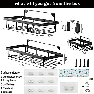 Aonxi Shower Caddy, 5-Pack Adhesive Bathroom Shower Organizer, No Drilling Rustproof Stainless Steel Shower Shelves for Inside Shower Storage with Hooks, Black