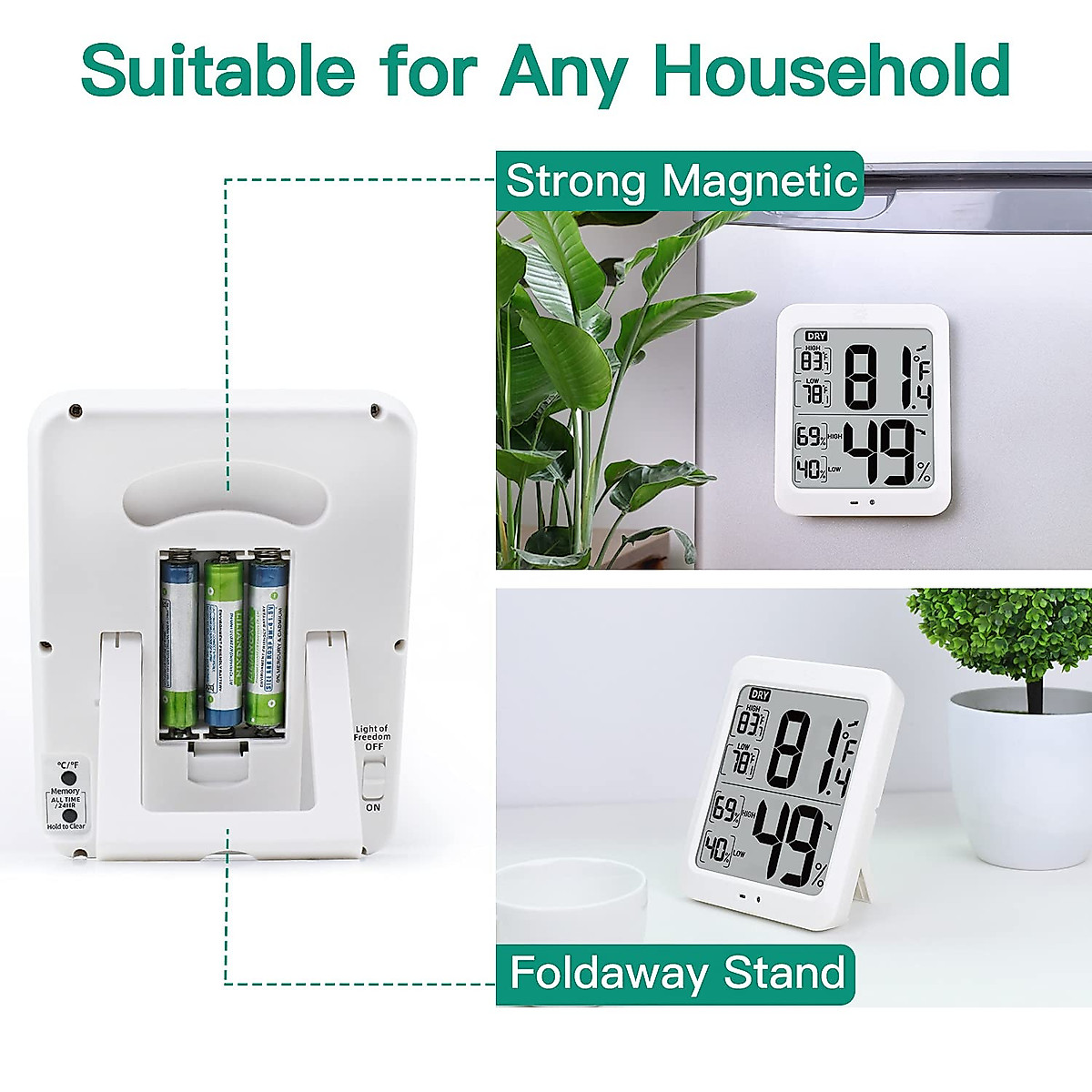 TXL Large Digital Hygrometer Indoor Thermometer with Humidity Gauge, Smart Room Temperature Humidity Sensor Monitor with Touch LCD Backlight for Home Office Warehouse Greenhouse Garden Wine Cellar