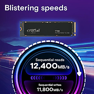 Crucial T700 1TB Gen5 NVMe M.2 SSD - Up to 11,700 MB/s - DirectStorage Enabled - CT1000T700SSD3 - Gaming, Photography, Video Editing & Design - Internal Solid State Drive