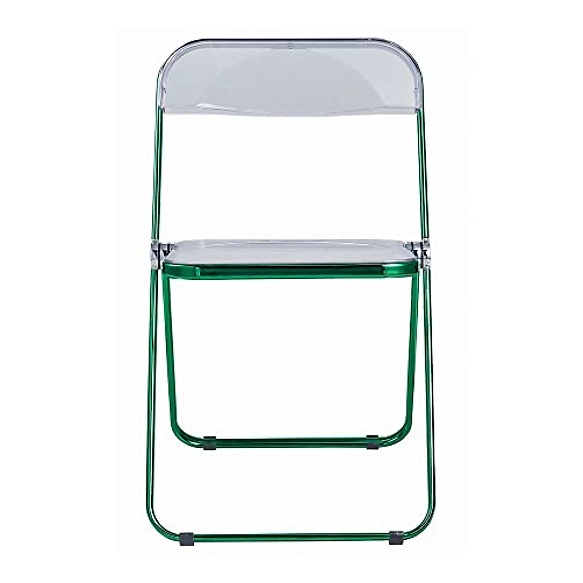 LeisureMod Lawrence Modern Transparent Acrylic Folding Chair with Metal Frame (Green)