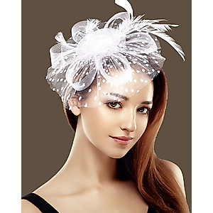 Bniksok Retro Fascinators Hat for Women Tea Party Headband Flower Weddings Bridal Shower Themed Party Favors White