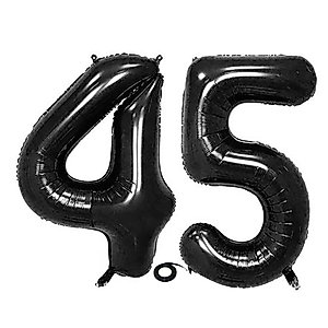 Number 45 Balloons 32 inch Digital Balloon Alphabet 45th Birthday Balloons Digit 45 Helium Balloons Big Balloons for Birthday Party Supplies Wedding Bachelorette Bridal Shower, Black Number 45