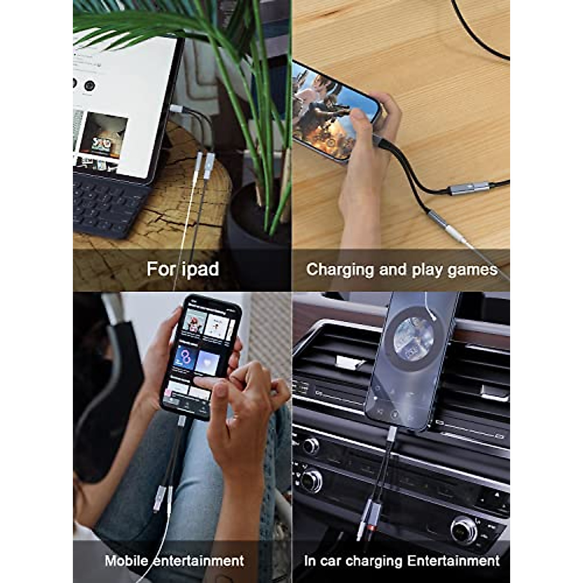 iPhone Headphone and Charger Adapter 2-in-1 Lightning to 3.5mm AUX Audio + Lightning Charger Splitter Dongle for iPhone 14/13/12/11 Pro Max/Pro/Plus/Mini/XR/XS/8/7 Plus-Apple MFi Certified