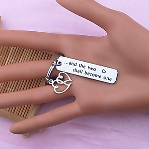 MYOSPARK Wedding Gift And The Two Shall Become One Christian Keychain Bridal Shower Engagement Gift For Newlywed Bride Groom (And The Two Shall Become One Keychain)