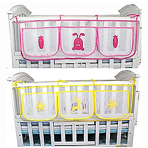 Mixuyang Baby Bed Hanging Storage Bag Crib Storage Bag Bedside Beds Toys Container Decor Pocket Space Saver with 3 grids 黄色