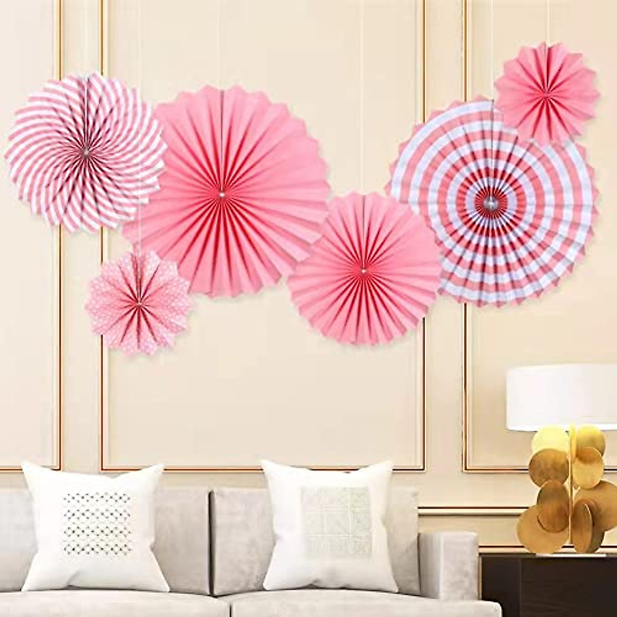 Pink Birthday Party Decorations Kit Pink Paper Fan flower Star Garland Happy Birthday Banner Pink White Golden Tassels Party Decor For Girls and Women