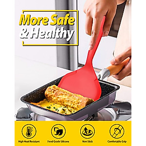 Pack of 2 Wide Silicone Spatula,Nonstick Pancake Shovel with Short Handle, Fried Flexible Turner, BPA Free Kitchen Cookwares for Egg, Cookie, Omelette, Fish, Burgers