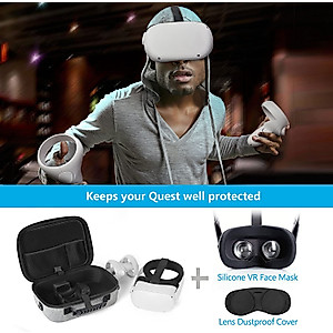JSVER Hard Case for Meta/Oculus Quest 2 Carrying Case For Meta Quest 2 Accessories, Controllers, Battery, Elite Strap Includes Shoulder Strap, Silicone VR Face Mask, Lens Dustproof Cover (Gray)