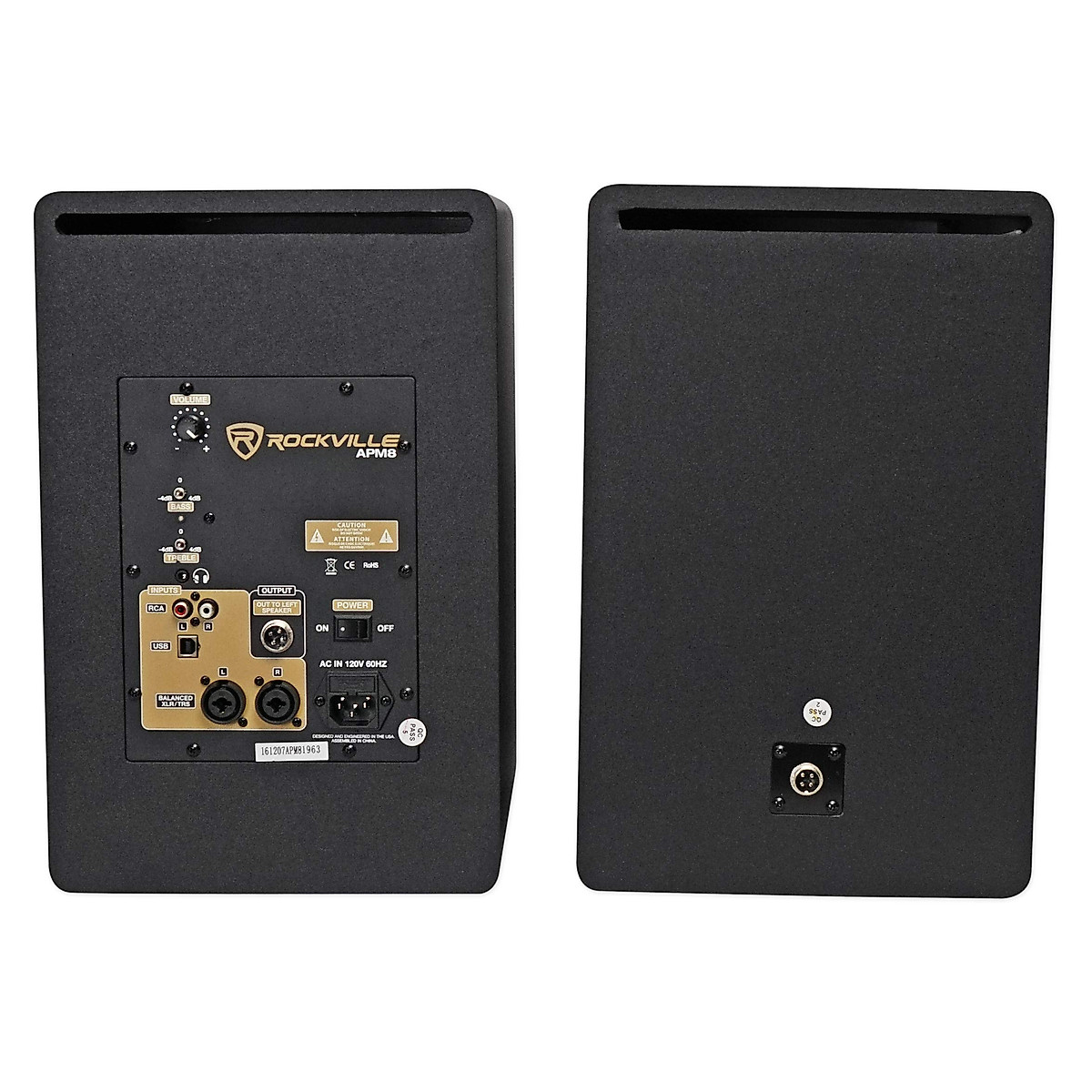 Rockville APM8W Powered USB Studio Monitor Speaker Pair in White, 8", 2-Way, 500W, EQ, MDF Wood, RCA/XLR, Perfect for Studios, Recording, Music