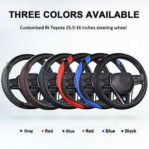 West Llama Customized Auto Car Steering Wheel Cover for Toyota Tacoma,4Runner,Tundra,Sequoia,15.5-16 inch(Diamond Quilted-Black+Red-Large Size)