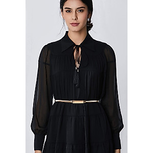 BABEYOND Metal Waistband Skinny Belt Elastic Waist Strap Stretchy Belt for Dress (Style-1-gold, Large (30.1"-34.1"))