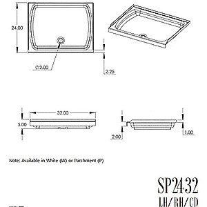 Lippert Components RV Shower Pan with Right Drain, 24" x 32", Replacement Surround, Scratch Resistant ABS Acrylic Construction, Lightweight, Eco-Friendly, White - 210371