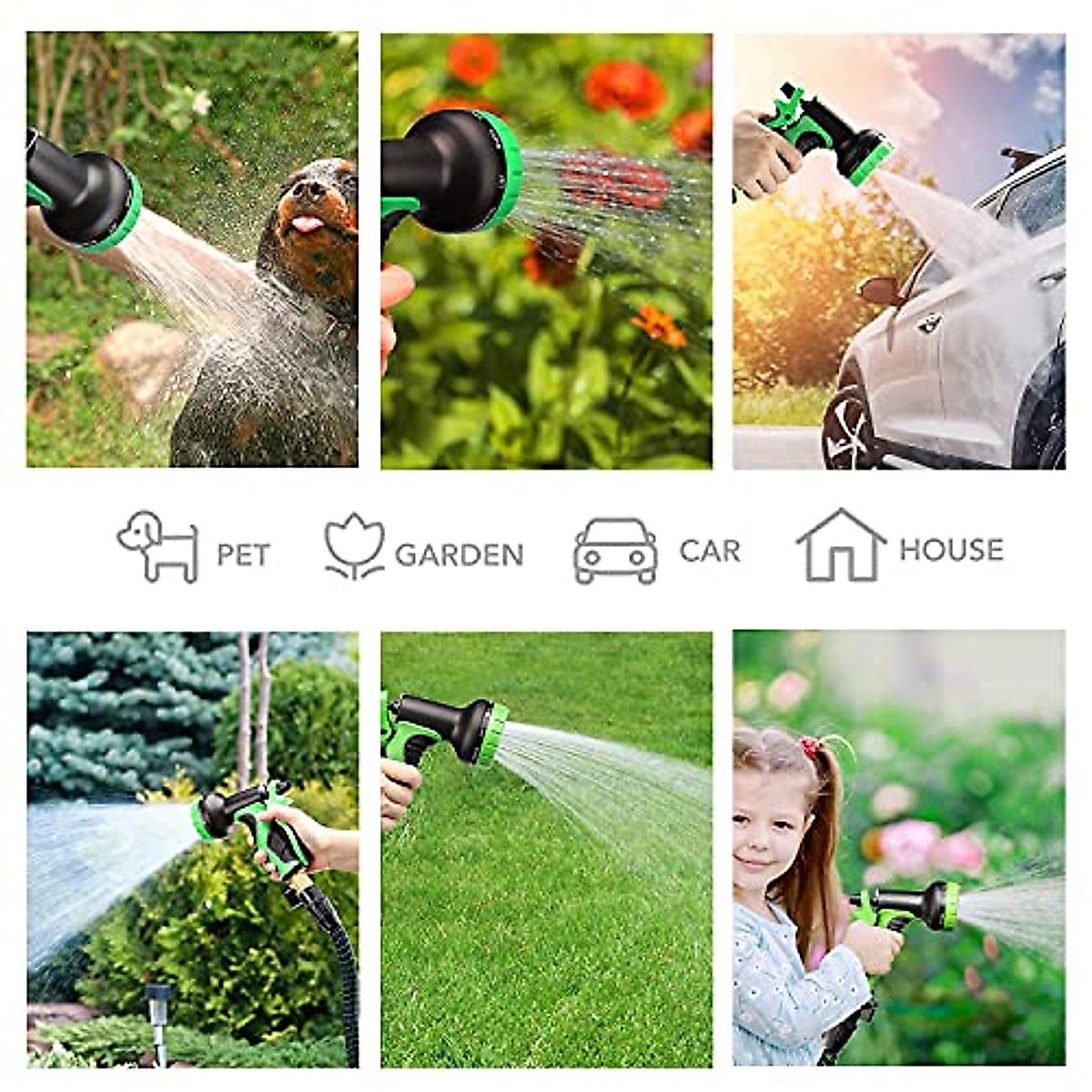 WOHOUS Expandable Garden Hose 100ft - 9 Function Spray Nozzle and 4-Layer Latex Core with 3/4" Solid Brass Fittings, Anti-Leakage Retractable Garden Hose (100 FT- Green)