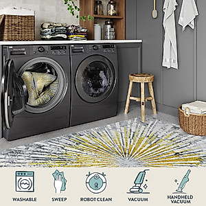 Lahome 8x10 Rugs for Living Room, Modern Area Rugs 8x10 Bedroom Rug Aesthetic Low-Pile Soft Dining Room Rug, Washable Abstract Golden Carpet Indoor for Kids Playroom Nursery