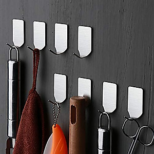 NOLITOY Adhesive Hooks 12pcs Stainless Steel Adhesive Hooks Heavy Duty Wall Hooks Hangers Hat Towel Hooks Hanging Towels Rack for Home Kitchen Bathroom Stainless Steel Hooks