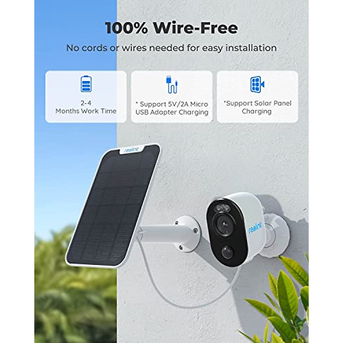REOLINK Security Camera Outdoor, No Hub Needed, 2K Resolution, Wireless Battery Solar Powered, Color Night Vision with Spotlight, 2-Way Talk Live View, Built-in Siren, Argus 3 with Solar Panel