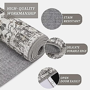 GlowSol Grey 9' x 12' Area Rug, Washable, Non-Slip, Vintage, Bohemian, Low Pile, Machine Made, Polyester, Dining Room