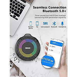 PEYOU IPX7 Waterproof Speaker, Bluetooth Shower Speaker 5.0 Waterproof with Suction Cup, Playtime RGB Lights, 360° Surround Sound Rich Bass for Outdoors, Mini Speaker for Beach/Hiking/Travel/Pool