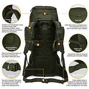 Mardingtop 60L Military Internal Frame Backpack for Hiking,Camping,Hunting,Rucksack Backpack with Rain Cover