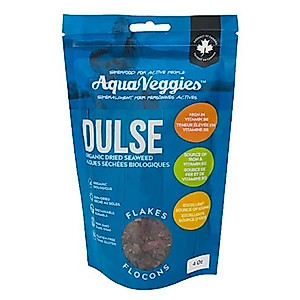 Aqua Veggies Organic Atlantic Dulse Flakes 4 Oz , Hand-Harvested, Sun-Dried Bay of Fundy, Excellent Source of Vitamins B6, B12, Iron, Iodine, Protein, Calcium and Fibre 4 Ounce