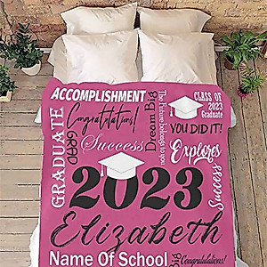 MyPupSocks Custom Graduation Blanket Class of 2023, Congratulations Grad Blanket Personalized Fleece Throw Dark Pink Blanket 2023 for Sister Daughter Granddaughter Bedroom Sofa Birthday Gifts 40x50
