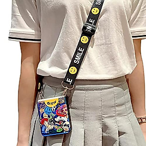 AiKeDuo for Samsung Galaxy Z Flip 3 5G Case Shockproof Protective Hard Bumper Folding Cover Soft Blu-Ray Long Strap Rope Cartoon Animal Panda Smiley Case Girls Woman for Z Flip 3 Case (Blue)