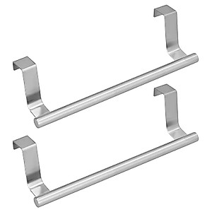 2Pcs Stainless Steel Over Door Towel Bar Storage Hanger Organizer for Cabinet or Cupboard, Over Kitchen Cabinet Door Towel Bar Holder for Hand, Dish, and Tea Towel Rack, Inside or Outside Doors(23cm)