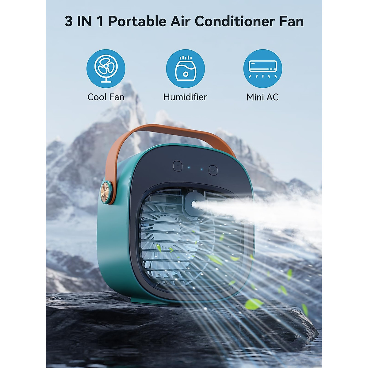 2024 Air Conditioner Portable- Rechargeable Personal Air Cooler with 3 Speeds, Mini Air Conditioner Fan, Quiet Desk Cooling Fan for Home, Bedroom, Travel, Office, Outdoor, Indoor
