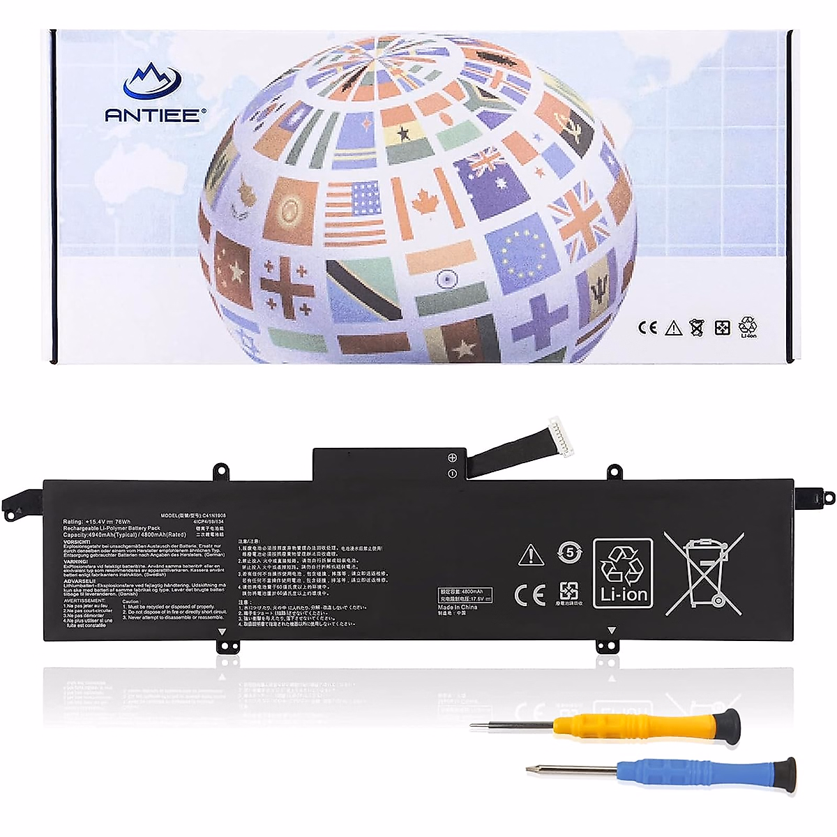 ANTIEE C41N1908 Laptop Battery Replacement for ASUS Zephyrus G14 GA401 GA401II GA401IV GA401IH GA401IU GA401IHR GA401QC GA401IVC GA401QH GA401QM GA401QE PX401IV PX401QM 15.4V 76Wh 4940mAh