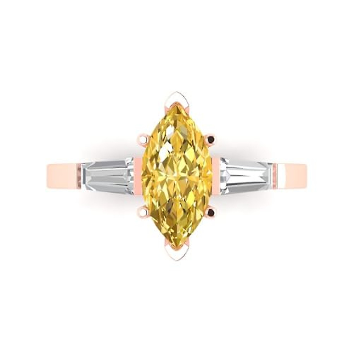 Clara Pucci 2 ct Marquise cut 3 stone Solitaire Yellow Simulated Diamond Engagement Promise Anniversary Bridal Ring 18K Rose Gold 10.75