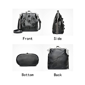 SMALLBLUER Women Rivet Purses Satchel Kiss-lock Vintage Chain Shoulder Bag Clutch Wallet Handbag with Tassel Pendant-Black