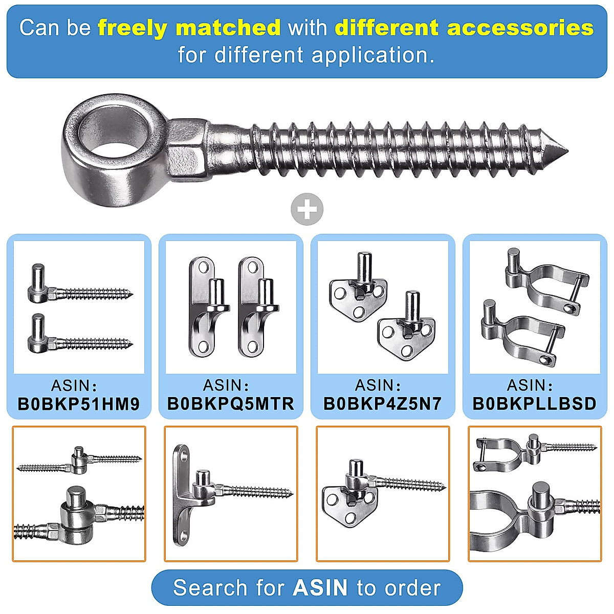 Insaga Gate Hinges, 304 Stainless Steel Wood Gate Hinge, M12 Hook and Eye Hinges, Partial Thread Gate Bolt Hook, Gate Hardware for Wooden Gates Fences, 1Pair